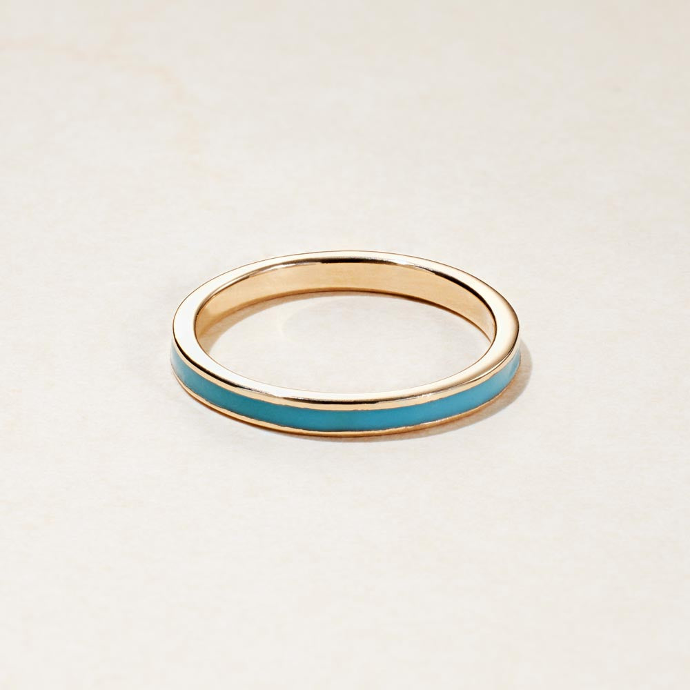 Anneau simple laque bleue en plaqué or - Look minimaliste – Lucette Paris